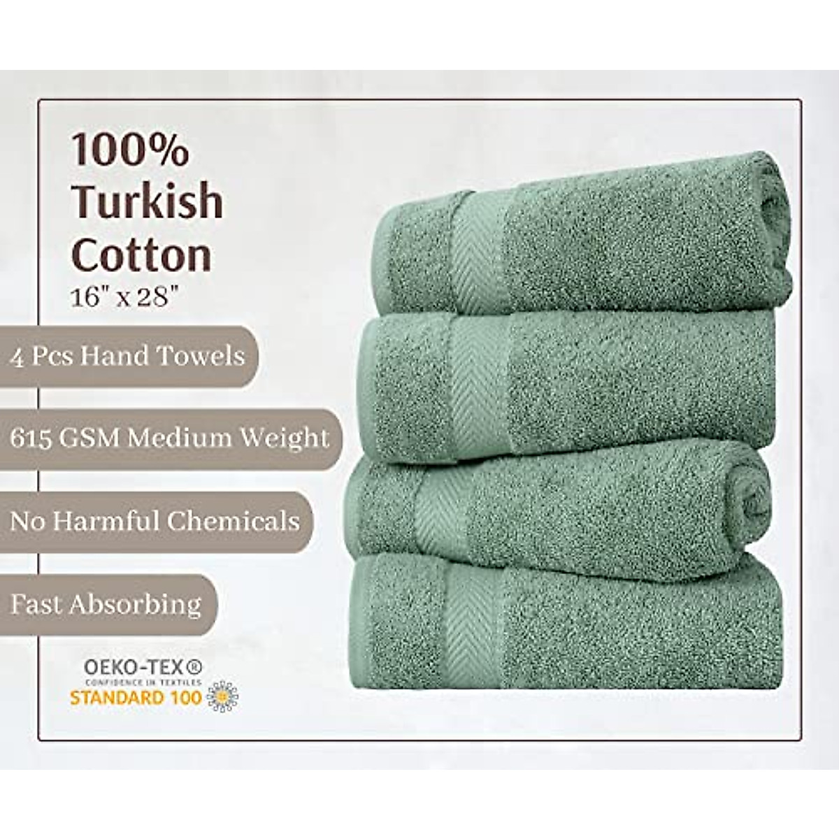 TEXTILOM Turkish Hand Towels for Bathroom – Hotel and Spa Quality & Soft & Absorbent & Quick Dry Bathroom Hand Towels – 100% Cotton Turkish Hand Towel Set of 4 (16 x 28 inches) - Green