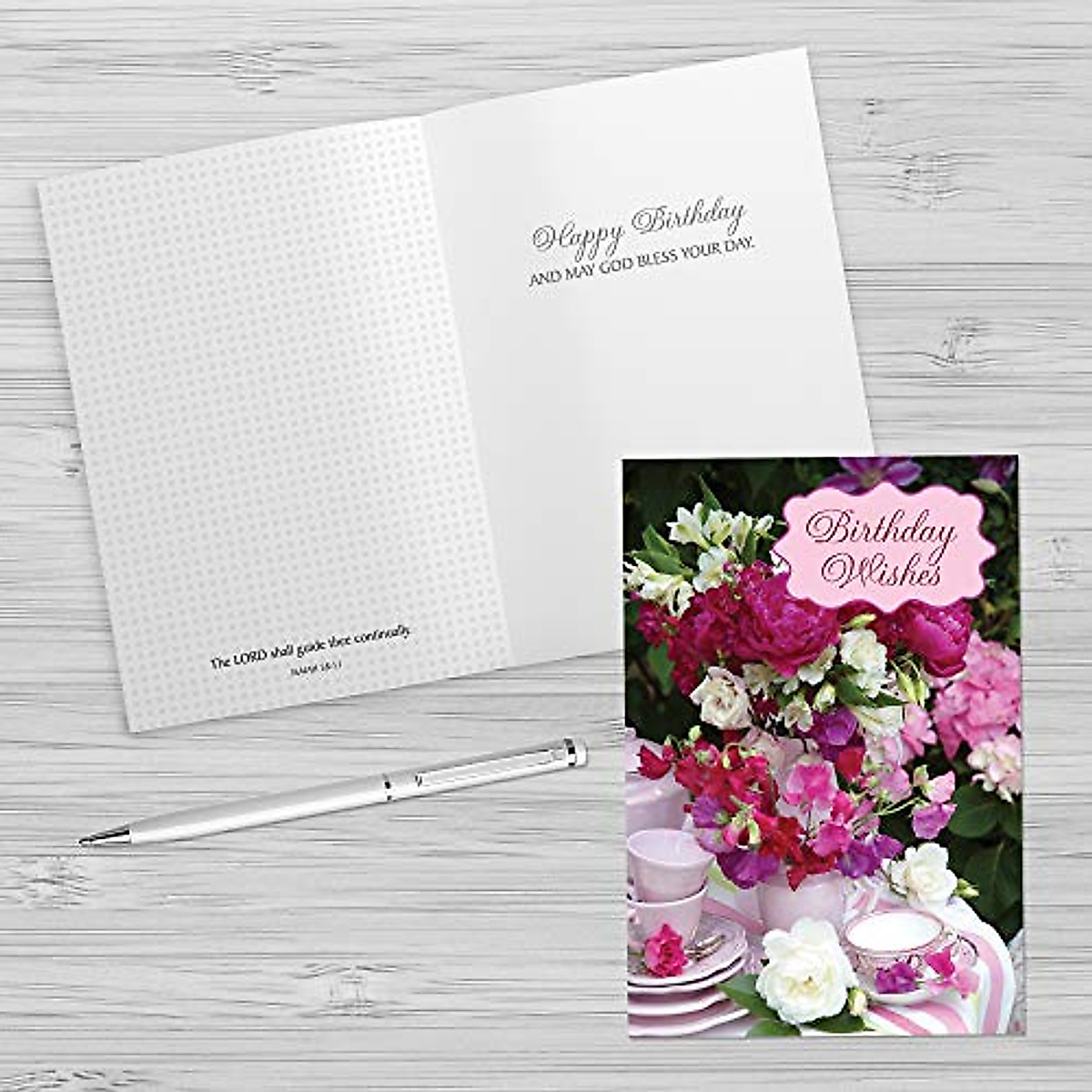Designer Greetings Faithfully Yours Inspirational Birthday Boxed Card Assortment, Teacup Wishes with Biblical Scripture Verses (Box of 12 Greeting Cards with Envelopes), Purple (658-00510-000)