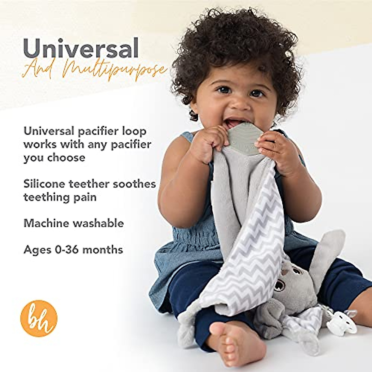 BooginHead Pacifier Holder Stuffed Animal Pacifier Lovey with Baby Teether, Bunny
