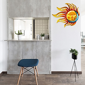 wotieuns Metal Sun Wall Decor Outdoor Garden Fence Art Sun Moon Wall Art Hanging Lndoor Living Room Yard Home Wall Sculpture
