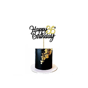 Happy 36th Birthday Cake Toppers Glitter 36th Anniversary Cake Topper 36 Years Loved Bday Decorations 36 Gold Birthday Cake Decorations Thirty-six Party Supplies for Women Men(Black Gold)