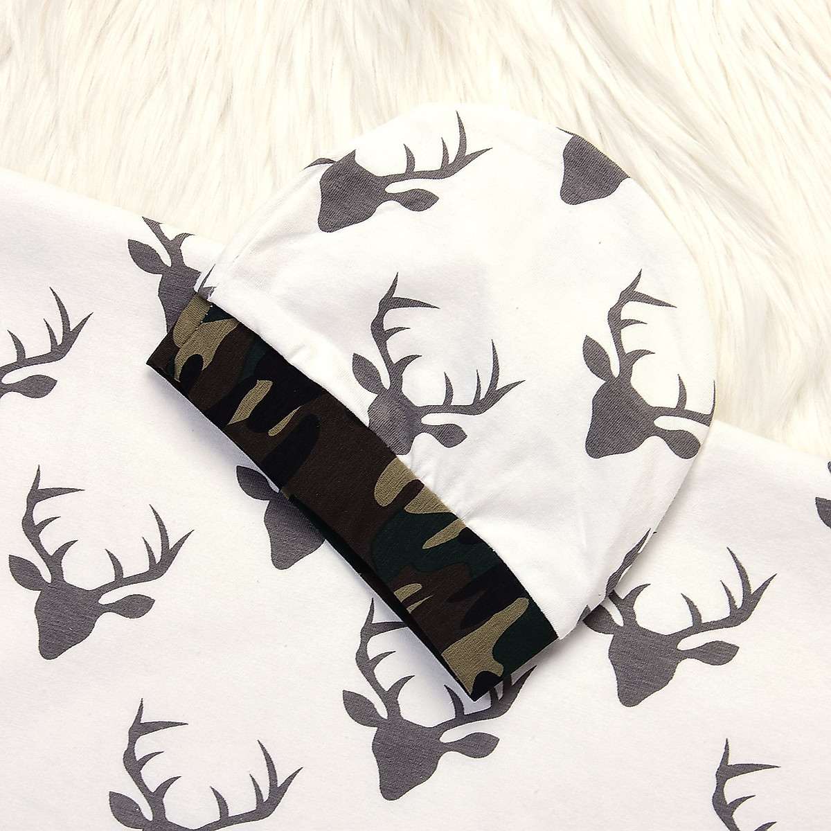IWOKA Soft Newborn Baby Deer Print Blanket Bedding Blanket Wrap Swaddle Blanket Bath Towel+Hat (Deer Print)