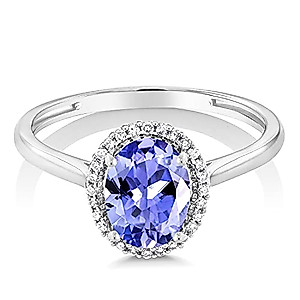 Gem Stone King 10K White Gold 8X6MM Oval Gemstone Birthstone & White Diamond Halo Engagement Ring | Wedding Anniversary Promise White Gold Ring For Women | Size 5,6,7,8,9