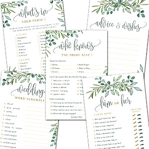 Bridal Shower Games - 5 Activities for 50 Guests - Double Sided Games - Eucalyptus