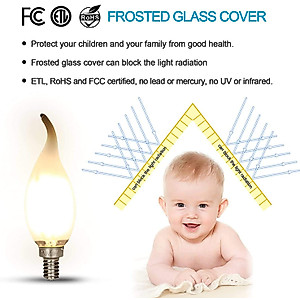 carryBC Candelabra LED Bulbs 2700K 40w Equivalent Improve Flame tip Frosted Glass E12 Base Warm White Decoration E12 LED Bulb Dimmable 12 Pack