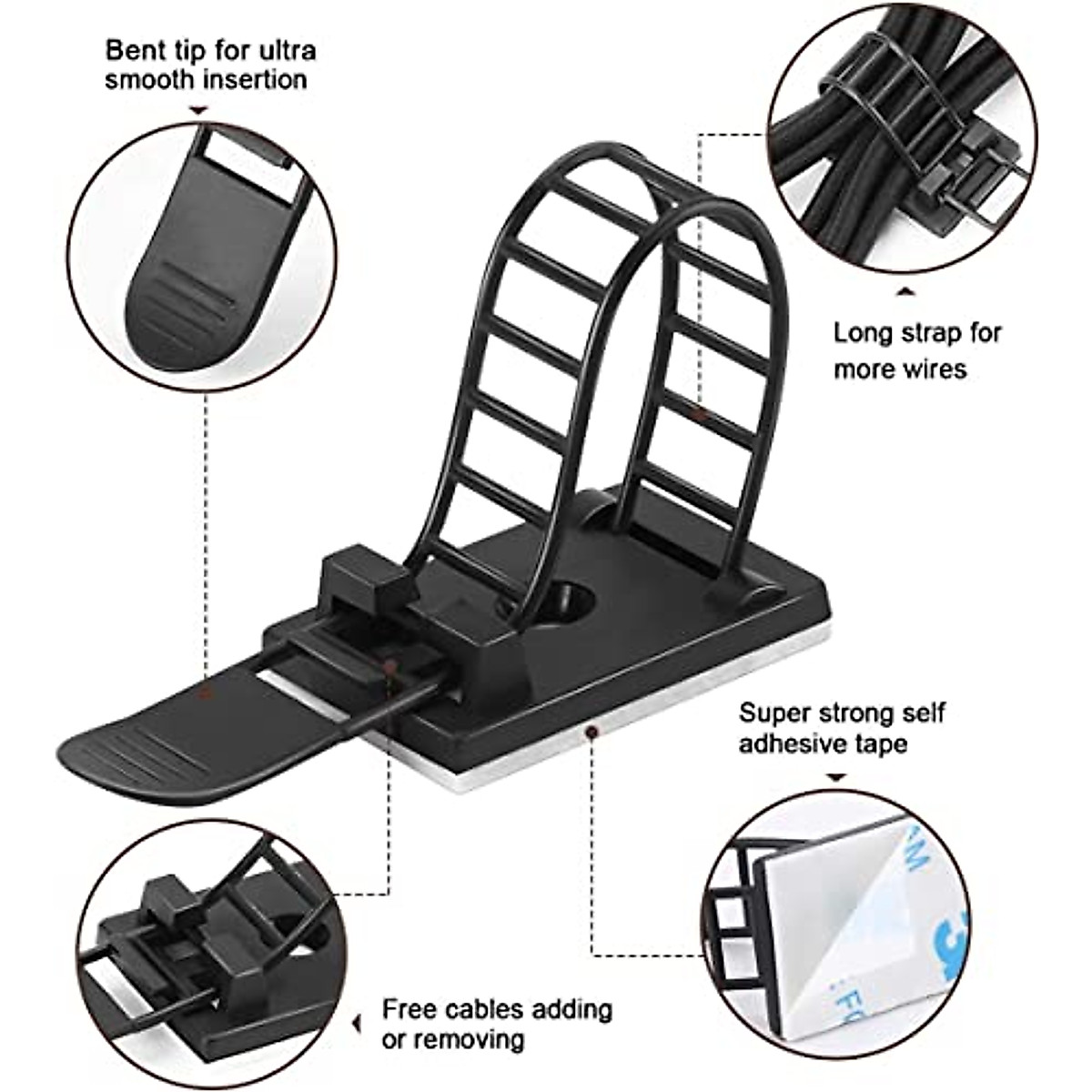 Cable Clips, 60 pcs Self Adhesive Cable Management Clips, Wire Clips with Strong Adhesive Tapes, Wire Organizer for Cable, Under Desk, Home, Office