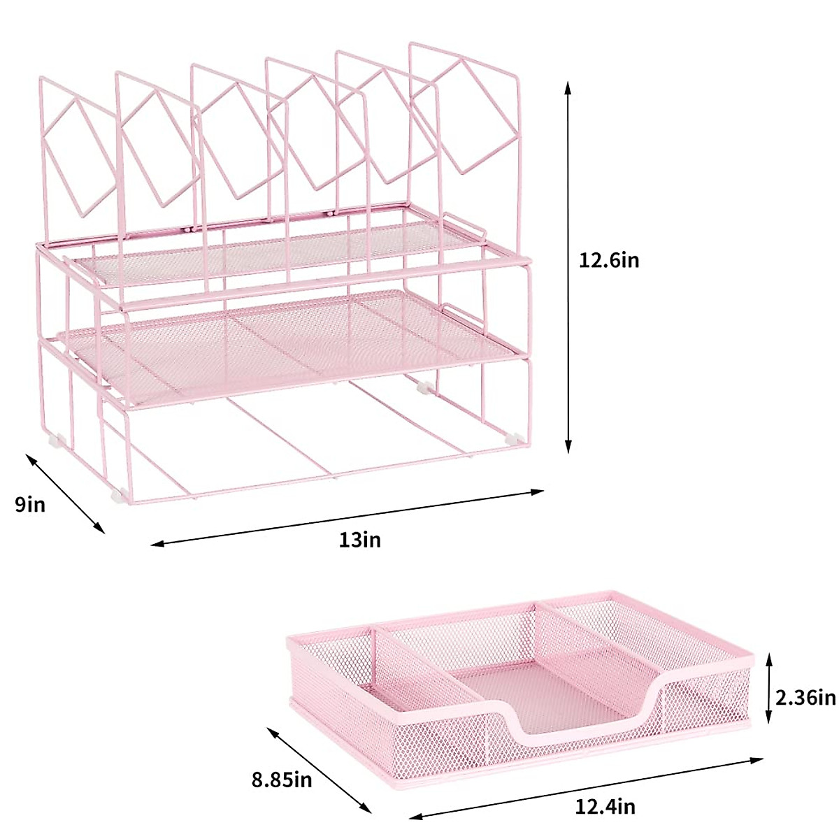 Becomrock Desk Organizers and Accessories, Office Supplies Desktop Organizer, Desk File Organizer with Sliding Drawer, Dual Tray and 5 Upright Section, File Folder Holder for Desk (Black)