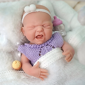 Miaio Reborn Baby Doll Boy 7 Inch Silicone Doll Mini Realistic Newborn Baby Dolls Silicone Full Body Stress Relief for Adults Hand Made with Feeding & Bathing Accessories