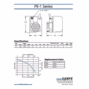 Little Giant PE-1 115 Volt, 1/125 HP, 170 GPH Epoxy Encapsulated Small Submersible Direct Drive Pump with 6 Ft. Cord, Black, 518200