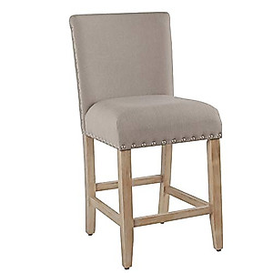 Homepop Home Decor | Backless Nailhead Trim Counter Height Bar Stools | 24 Inch Bar Stools | Decorative Home Furniture (Light Gray