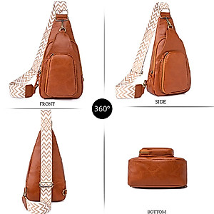 JRNDNIUO Leather Sling Backpack Thick Strap Crossbody Bags for Women Chest Bags Travel Daypack for Men and Women Brown Large