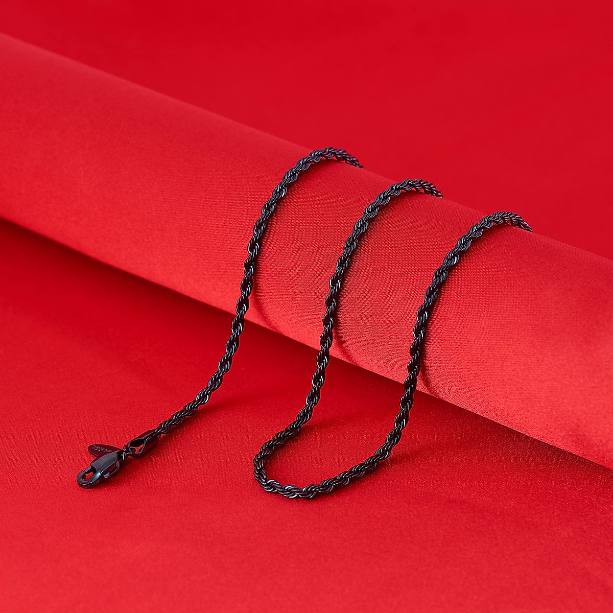 LIFETIME JEWELRY 3mm Rope Chain for Men & Women Diamond Cut Necklaces for Women & Men Necklace 14 to 36 Inch Black | Gunmetal | Stainless Steel (22 inches, Black)