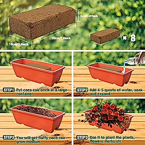 ZeeDix 8 Pcs Premium Coco Coir Compressed Coconut Coir 100% Organic Coco Coir Brick Coconut Coir Bricks with Low EC and pH Balance for Plants Gardening Herbs