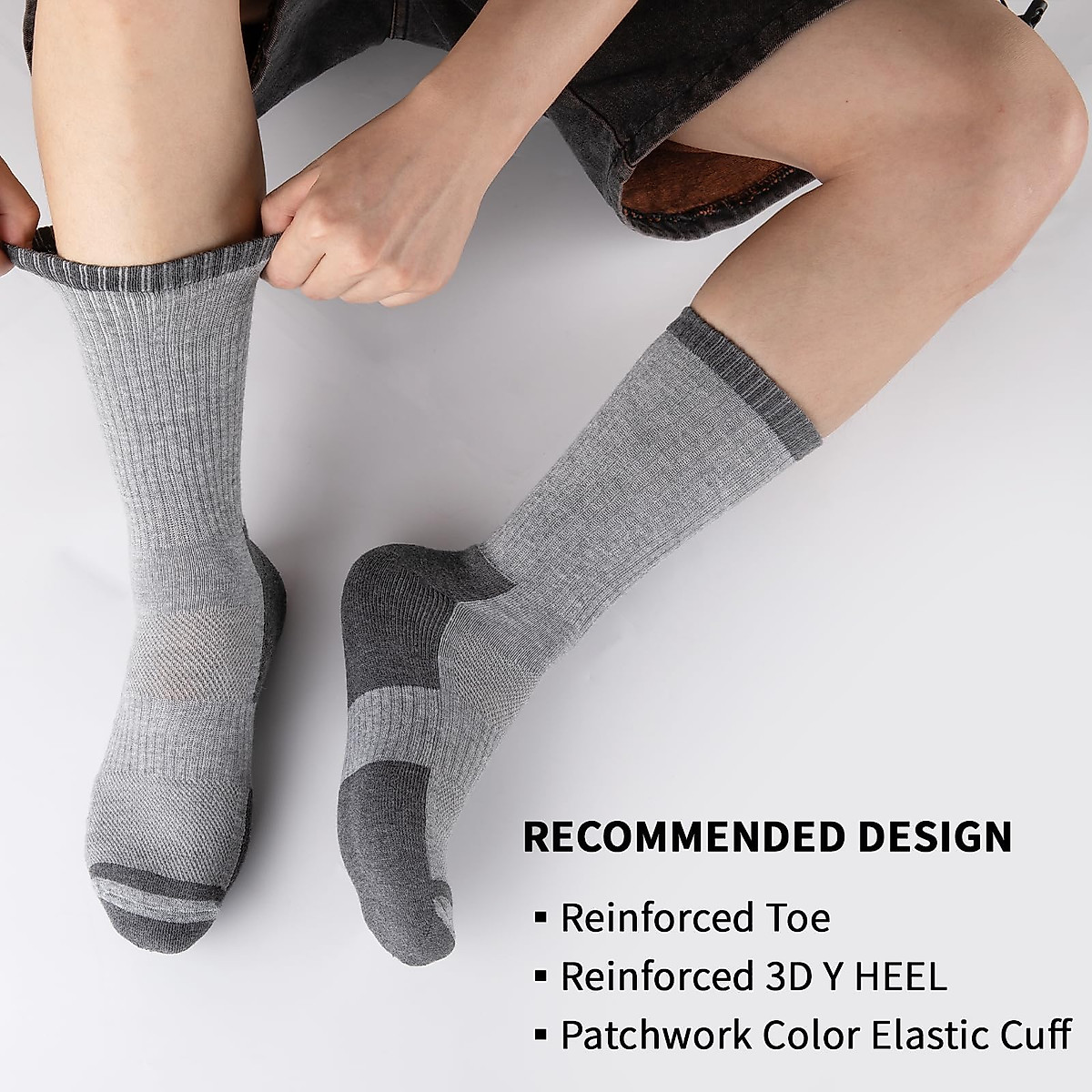 COOPLUS Mens Crew Socks Athletic Moisture Wicking Cushion Durable Work Mid Calf Socks for Running Sports (6 Pairs)