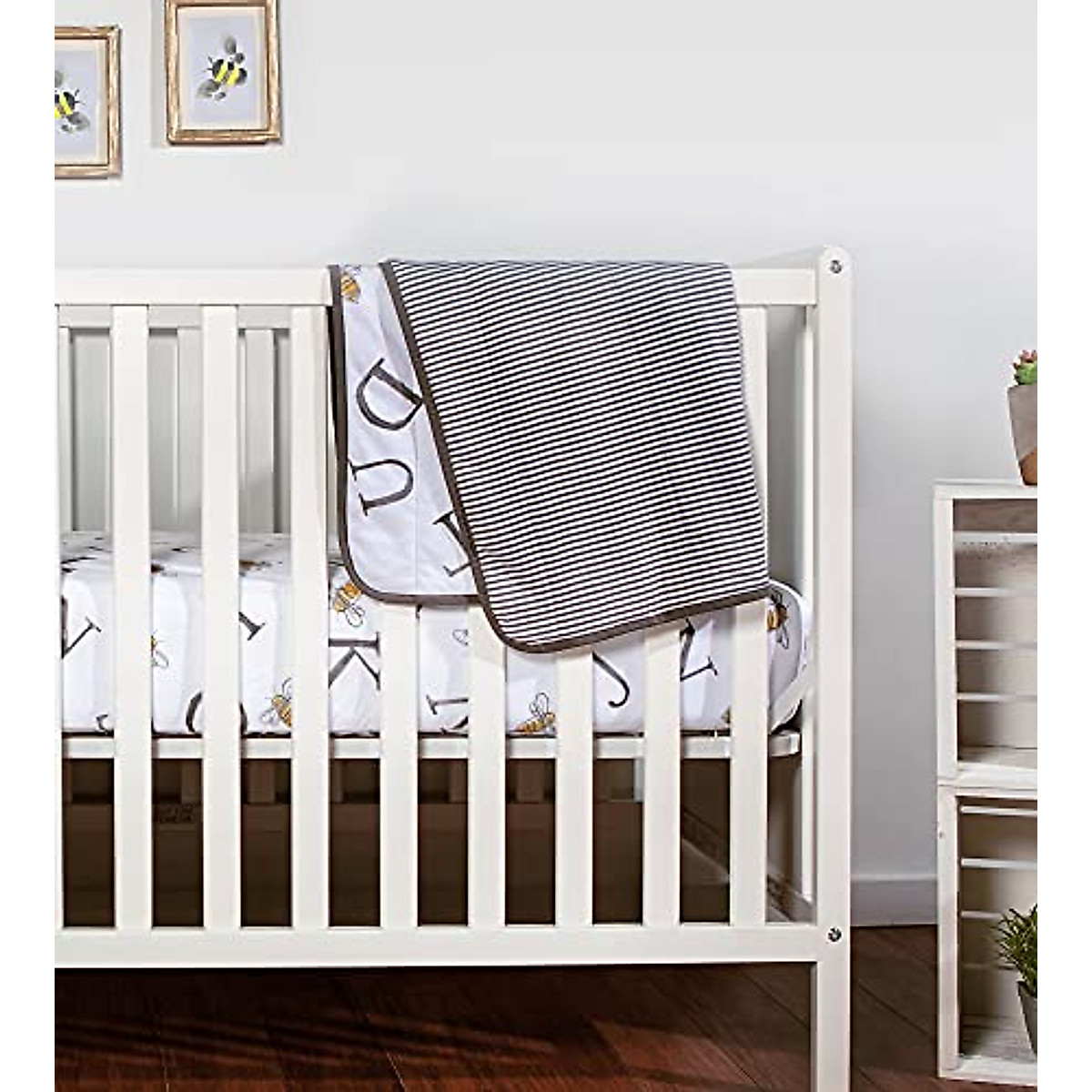 Burts Bees Baby Infant Reversible Blankets 100% Organic Cotton GOTS Certified - A-Bee-C Prints with Quilting Pattern Soft Nursery Blanket with 100% Polyester Fill for Size 30 x 40 Inch