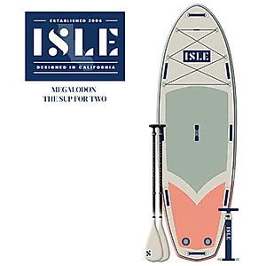 ISLE Megalodon Inflatable Stand Up Paddle Board & iSUP Bundle Accessory Pack - Up to 1,050 lbs Capacity — Durable, Lightweight, Stable — 12' L x 45" W x 8" OR 15' L x 56" W x 8" (Seafoam/Peach, 15')