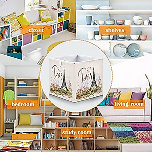 CaTaKu Paris Eiffel Tower Cubes Storage Bins 11 inch Collapsible Fabric Storage Baskets Shelves Organizer Foldable Decorative Bedroom Storage Boxes for Organizing Home