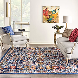 Nourison Passion Rustic Blue/Multicolor 5'3" x 7'3" Area -Rug, Easy -Cleaning, Non Shedding, Bed Room, Living Room, Dining Room, Kitchen (5x7)