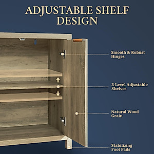 OAKHAM HOME Oxford Storage Cabinet Fluted Sideboard Buffet Cabinet with Adjustable Shelves, Multifunctional Console Cabinet Modern Accent Cabinet Set of 3 (Sunwashed Ash Oak)