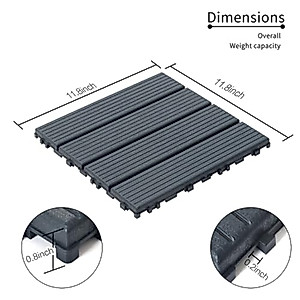 Plastic Interlocking Patio Deck Tiles 44 PCS Plastic Assembled Floor Outdoor Balcony Terrace Floor Garden Buckle Non-Slip Imitation Wood Floor (Gray)