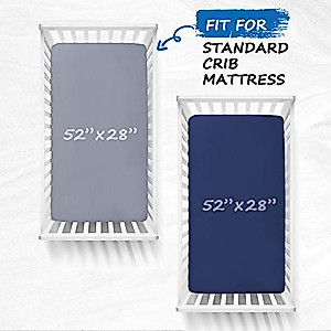 Crib Sheets for Boys 2 Pack, Baby Crib Sheets for Standard Crib Mattress & Toddler Bed, Cozy Breathable Fitted Crib Sheet Set for Baby Boy (28''x 52''x 8''), Grey and Navy
