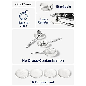 LE TAUCI Ceramic Spoon Rest for Counter, Embossment Farmhouse Gift, Coffee Spoon Holder, Stove Top Protection, Kitchen Decor, Accessories for Countertop - 4.8 inch, Set of 1,White, Fireworks