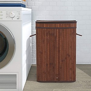 Sophia & William Laundry Hamper with Lid, 72L Bamboo Laundry Basket with Removable Liner, Collapsible Storage Dirty Clothes Basket with Handles for Laundry Bedroom, Dark Brown