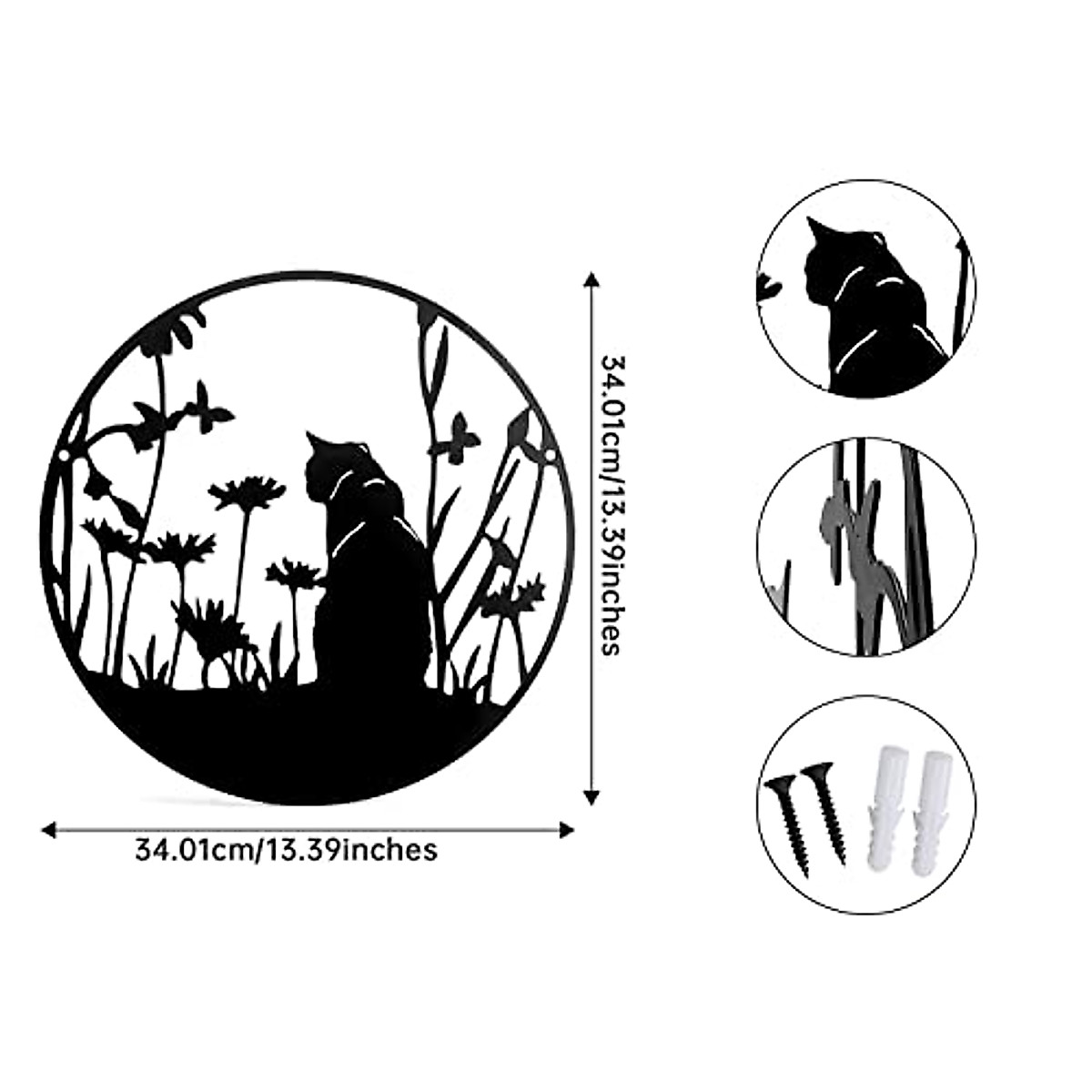 SwallowLiving Metal Black Cat Silhouette Decor 13.4”x13.4” Lazer Cut Wall Art Elegant Cat Lady Gifts Black Cat Decor for Cat Lovers Cat Wall Decor for Living room, Bedroom and Garden