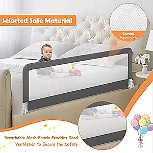 HONEY JOY Bed Rail for Toddlers, 59-in Extra Long, Portable Safety Bed Guardrail w/Double Safety Child Lock, Foldable Baby Bed Rail Guard, Fit King & Queen Full Twin Size Bed Mattress (1 Pack, Gray)