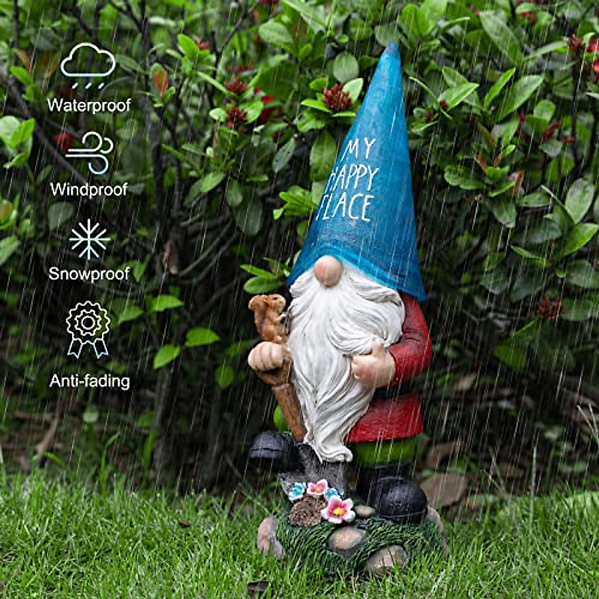 HONGYIDA Garden Gnomes Outdoor Decor with Blue Hat Glowing 14' Gnome Garden Sculptures & Statues Garden Accessories for Porch Patio Lawn Backyard Home