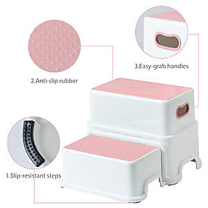 Victostar 2 Step Stool for Kids, Anti-Slip Sturdy Toddler Two Step Stool for Toilet Potty Training, Bathroom,Kitchen (Pink)
