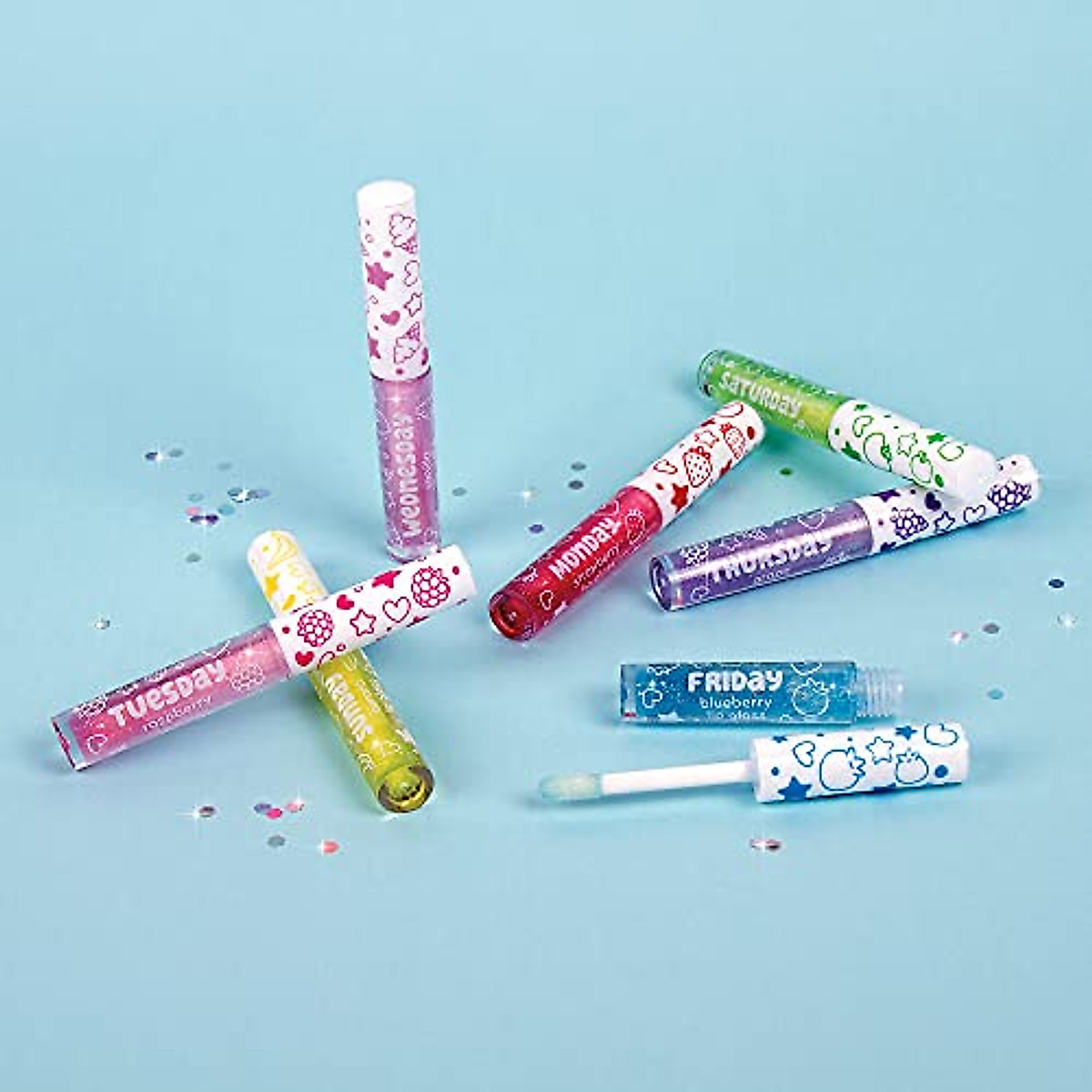 3C4G Three Cheers for Girls by Make It Real - 7 Days Glitter Lip Gloss - Flavored Lip Gloss Set for Girls - Strawberry, Raspberry, Vanilla and More! - 7 Piece Lip Gloss Kit