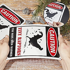 GLOBLELAND 2Pack Caution Tiny Raptors Sign Aluminum Chicken Coop Signs for Farm Kitchen Rooster Hen House Decor Beware of Chicken Signs for Chicken Lady Lovers, 7x10inches Waterproof