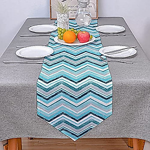Big buy store Table Runner Zig Zag Chevron Wave Stripe Cotton Line Table Covers for Dinner Kitchen Wedding Indoor and Outdoor Parties Turquoise Nordic Style Table Setting Decor -13 x 72 inch