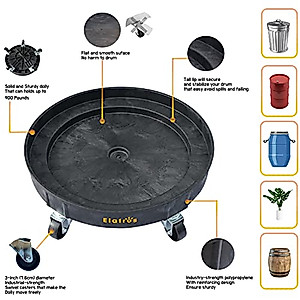 ELAFROS 30 Gallon and 55 Gallon Heavy Duty Plastic Drum Dolly – Durable Plastic Drum Cart 900 lb. Capacity- Barrel Dolly with 5 Swivel Casters Wheel,Black