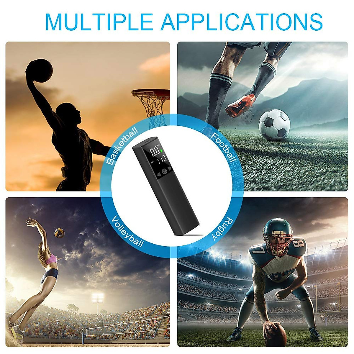 BOMPOW Accurate Electric Ball Pump, Ball Pump for Sports Balls Basketball Air Pump with LCD Display, Air Pumps for Soccer Ball Volleyball Rugby with Inflate Deflate Needles Accessories