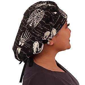 Sparkling EARTH Human Body Skeleton (Glow in The Dark) Banded Bouffant Ponytail Classic Surgical Style Scrub Working Cap - Made in The USA!