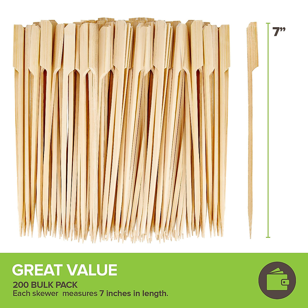 7" Inch Bamboo Skewers for Appetizers (200 Pack), Wooden Appetizer Skewers for Fruit Kabobs, Fancy Skewer Sticks for Parties, Cocktail & Martini Olive Skewers, Heavy Duty Bamboo Skewers for Kabobs