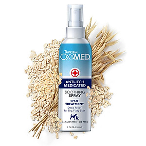 TropiClean Oxymed Medicated Cat & Dog Itch Relief Spray | Gentle Skin Soother for Dogs & Cats | 8 oz