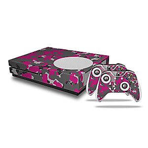 WraptorSkinz Decal Vinyl Skin Wrap Compatible with Xbox One S Console and Controllers - WraptorCamo Old School Camouflage Camo Fuschia Hot Pink