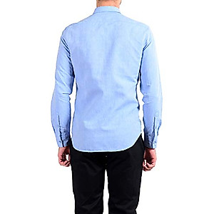 BURBERRY Men's Blue Linen Long Sleeve Button Down Shirt US S IT 48