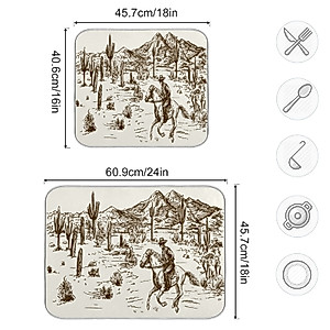 xigua Dish Drying Mat Western Desert Cowboy Absorbent Dry Mats for Dishes Draining Pad for Kitchen Countertop 16" x 18"