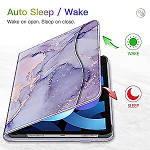 Fintie Case for iPad Air 5th Generation (2022) / 4th Generation (2020) 10.9 Inch, Multi-Angle Viewing Protective Cover with Pencil Holder & Pocket, Auto Sleep/Wake, Lilac Marble