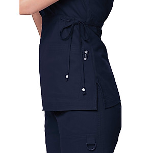 KOI Women's Katelyn Easy-fit Mock-wrap Scrub Top with Adjustable Side Tie, Navy, X-Large