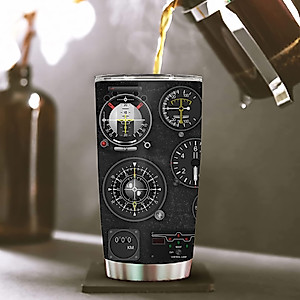 WAZONE Pilot Gauges Tumbler Cup I'd Rather be Flying Vacuum Insulated Stainless Steel 20oz Thermos Travel Mug Aviation Airplane Gifts for Aviator Women Men Male On Christmas Birthday