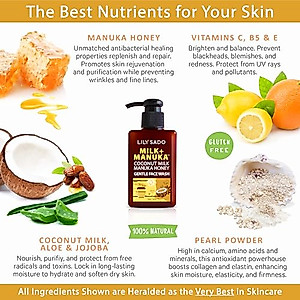 LILY SADO MILK+MANUKA™ Coconut Milk & Manuka Honey Gentle Gel Face Cleanser - Natural Cruelty-Free Facial Wash Cleanses, Balances, Soothes & Hydrates - Reduces Pores & Blackheads - 5oz