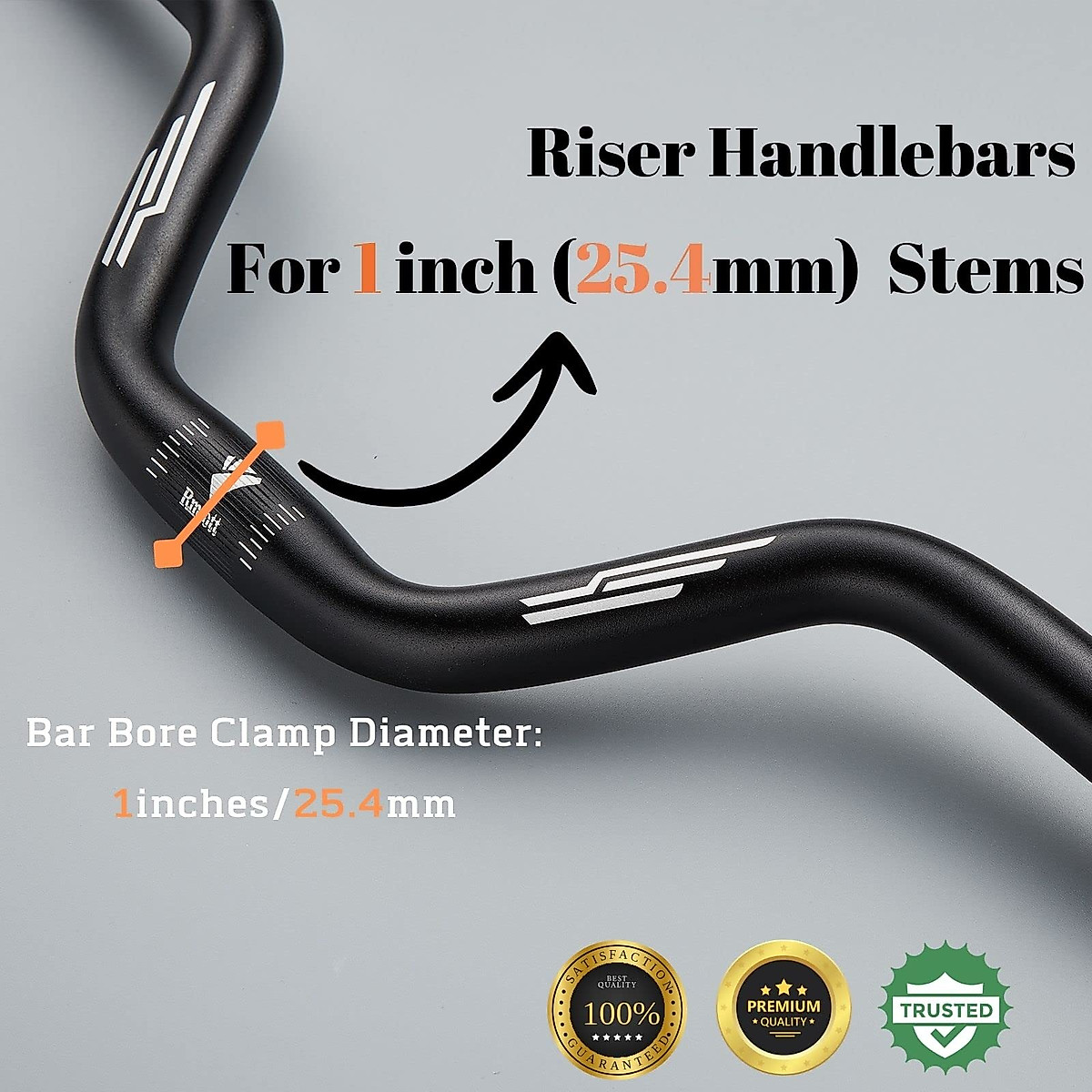 Rmiott 1 inch Rise 90mm Mountain Bike Handlebars Length 24.40inches/620mm Aluminum -Just Fits 25.4mm Stems- Rise 90mm Black