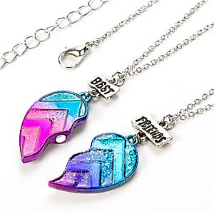 BGSHEMNI Best Friends Half Heart Pendant Necklace for Children, Kid's Best Friend Jewelry,Friendship Gift Girls BFF Necklaces-Love