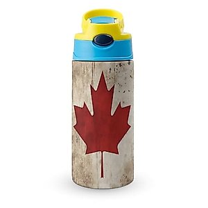 Stainless Steel Water Bottles Retro Canada Flag Travel Water Cups with Handle And Silicone Straw Drinking Cup with Leak Proof Lid Thermo Travel Mug for Women Men