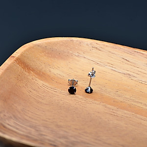 Black Cubic Zirconia Studs Sterling Silver Earrings for Women Man, 3 mm